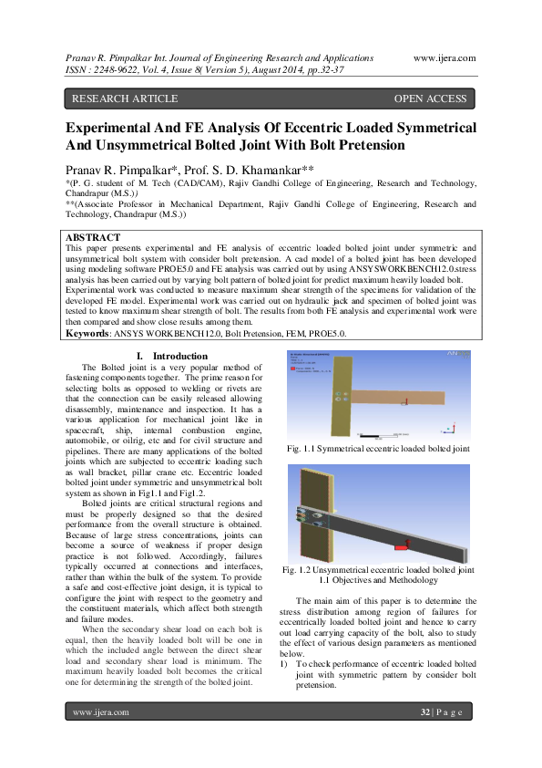 (PDF) Experimental And FE Analysis Of Eccentric Loaded Symmetrical And Unsymmetrical Bolted ...