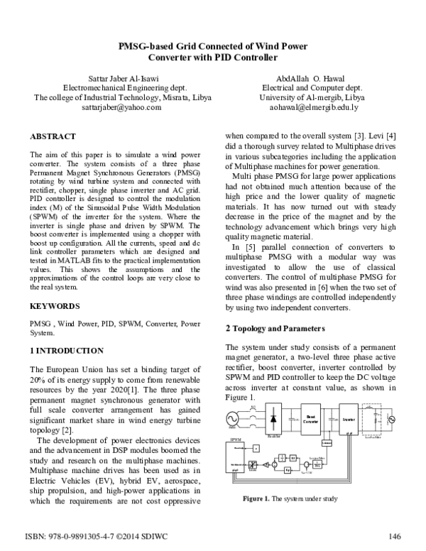 Pdf Pmsg Based Grid Connected Of Wind Power Converter With Pid Controller Sdiwc Organization