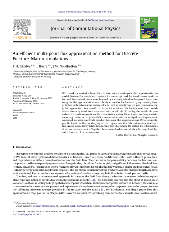 Pdf An Efficient Multi Point Flux Approximation Based Approach For Discrete Fracture Matrix