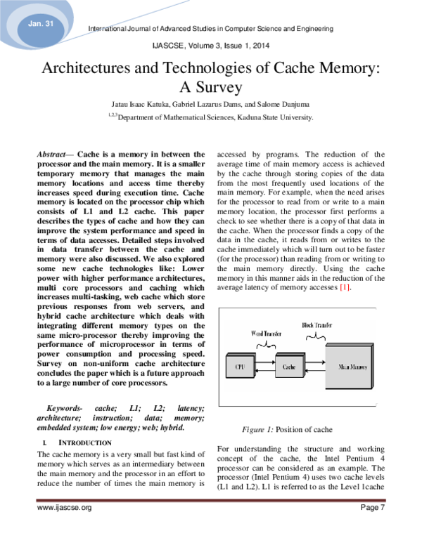 (PDF) Architectures and Technologies of Cache Memory: A Survey