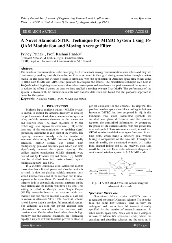 (PDF) A Novel Alamouti STBC Technique for MIMO System Using 16- QAM Modulation and Moving ...