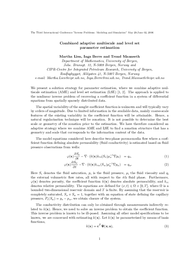 (PDF) Combined Adaptive Multiscale and Level-Set Parameter Estimation