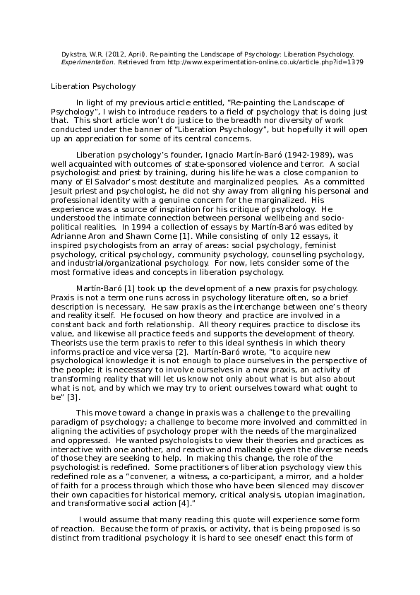 (DOC) Re-painting the Landscape of Psychology: Liberation Psychology ...