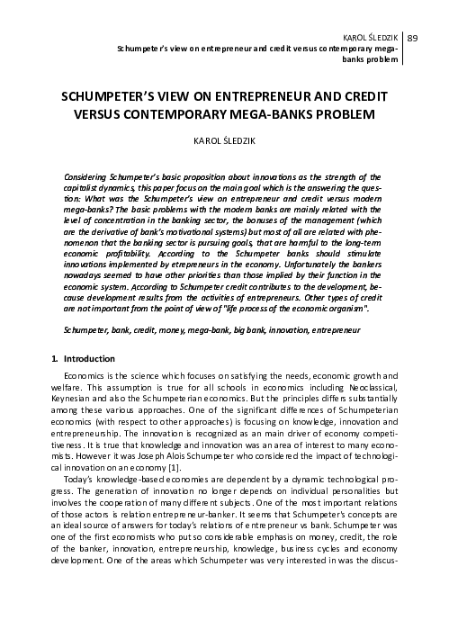 (PDF) Schumpeter's view on entrepreneur and credit versus contemporary ...