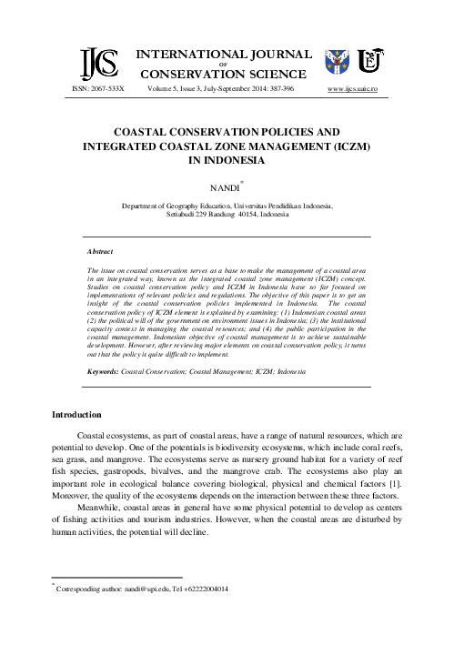 (PDF) COASTAL CONSERVATION POLICIES AND INTEGRATED COASTAL ZONE ...