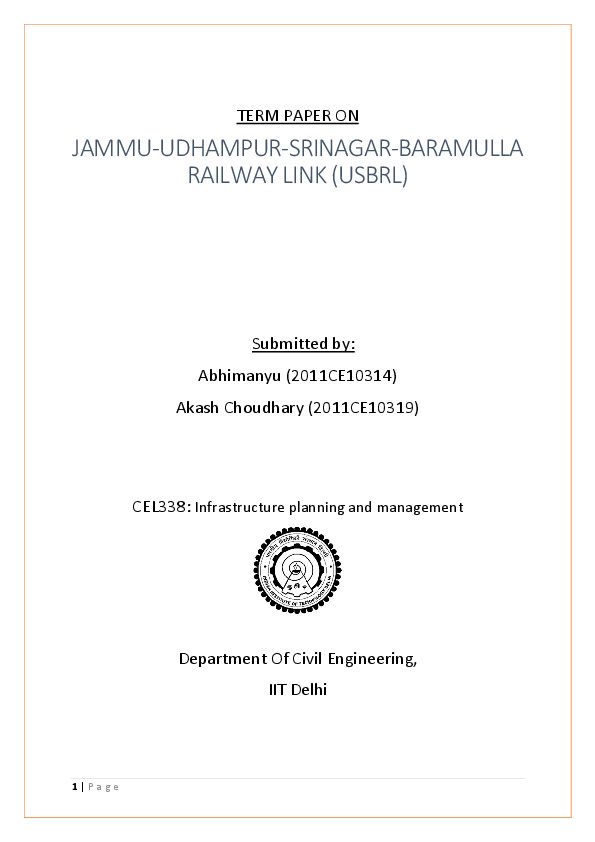(PDF) JAMMU-UDHAMPUR-SRINAGAR-BARAMULLA RAILWAY LINK (USBRL)
