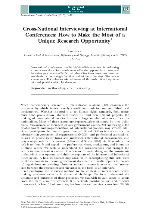 (PDF) Cross-national Interviewing at International Conferences: How to ...
