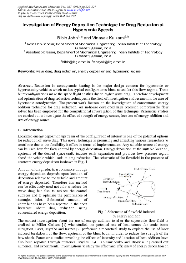 Pdf Investigation Of Energy Deposition Technique For Drag Reduction