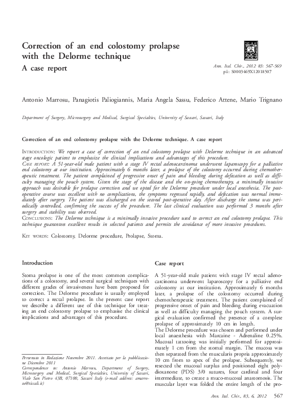 (PDF) Correction of an end colostomy prolapse with the Delorme technique
