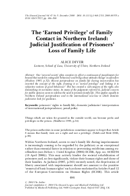 (PDF) The 'Earned Privilege' of Family Contact in Northern Ireland ...