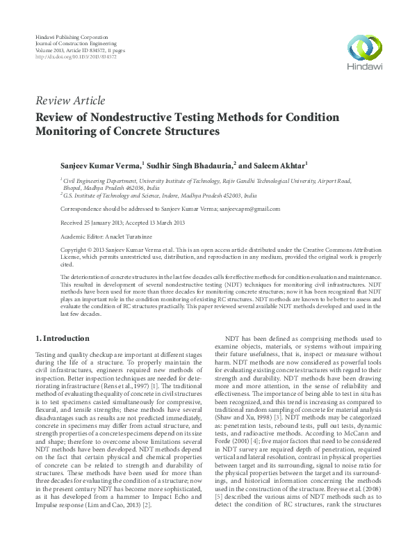 Pdf Review Article Review Of Nondestructive Testing Methods For Condition Monitoring Of