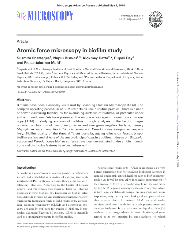 (PDF) Atomic force microscopy in biofilm study
