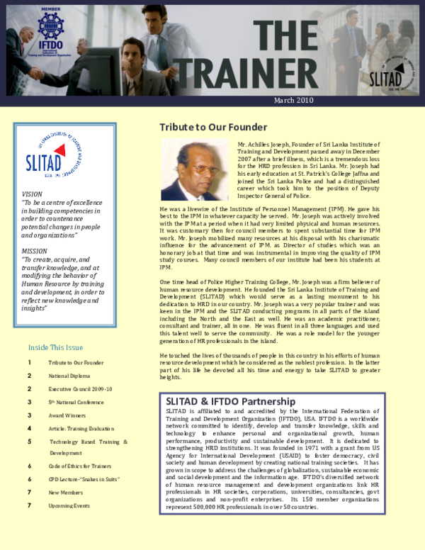 (PDF) The Trainer - Official Publication of the Sri Lanka Institute of ...