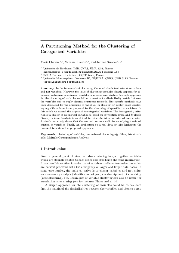 (PDF) A Partitioning Method for the Clustering of Categorical Variables