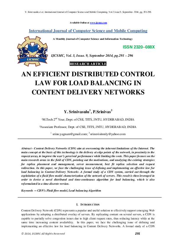 Pdf An Efficient Distributed Control Law For Load Balancing In Content Delivery Networks