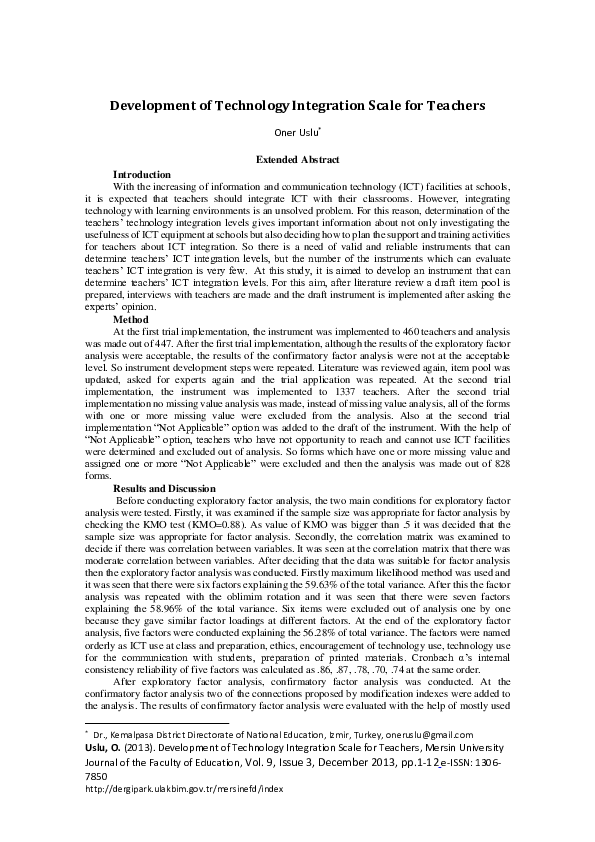 (PDF) Development of Technology Integration Scale for Teachers