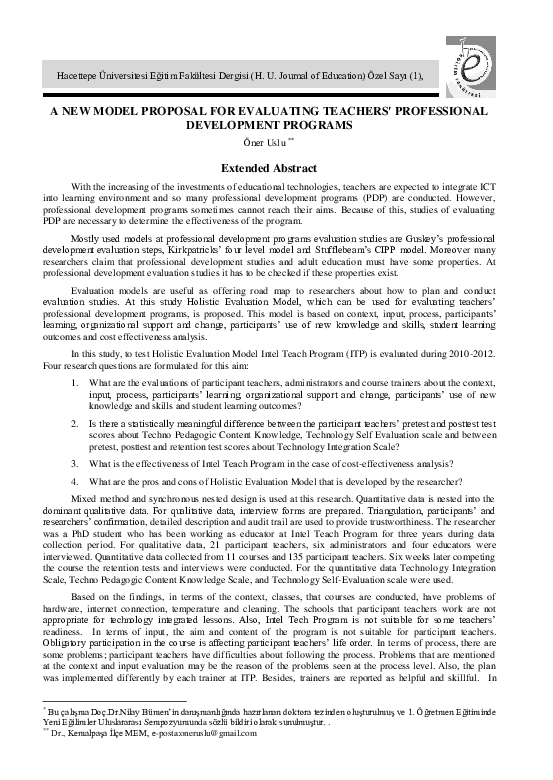 (PDF) A New Model Proposal For Evaluating Teachers' Professional ...