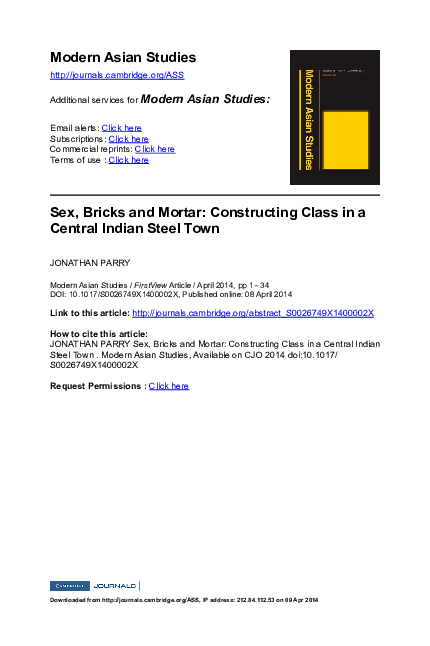 Pdf Sex Bricks And Mortar Constructing Class In A Central Indian