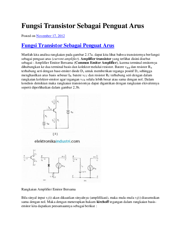 (DOC) Fungsi Transistor Sebagai Penguat Arus