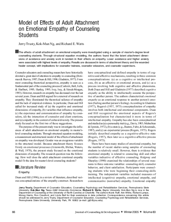(PDF) Journal of Counseling & Development ♦ 2005 ♦ Model of effects of ...