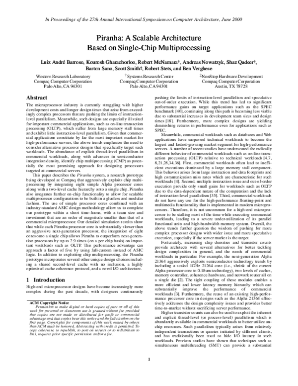 (PDF) Piranha: a scalable architecture based on single-chip multiprocessing