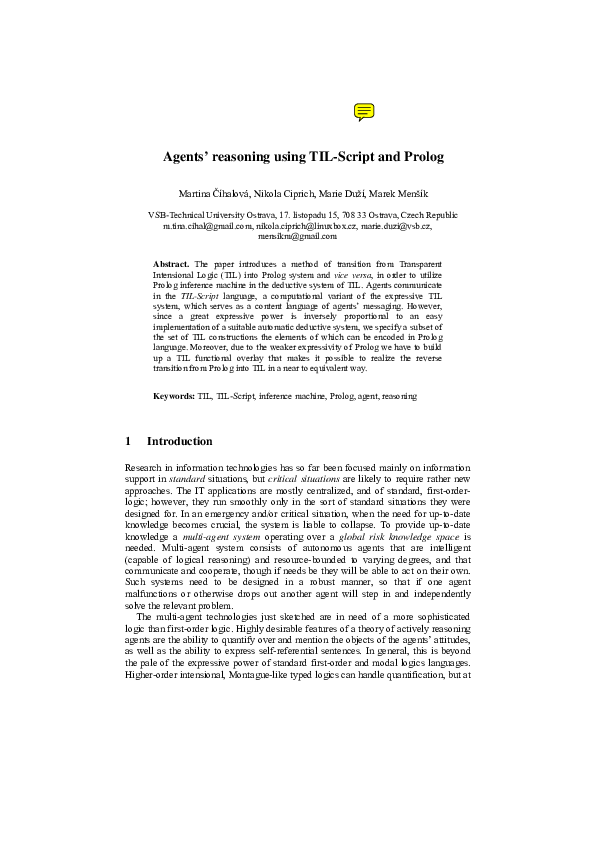 (PDF) Agents’ reasoning using TIL-Script and Prolog. (PDF) Agents’ reasoning using TIL-Script and Prolog.