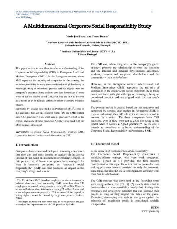 (PDF) A Multidimensional Corporate Social Responsibility Study