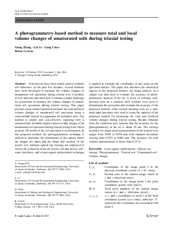 (PDF) A photogrammetry-based method to measure total and local volume changes of unsaturated ...