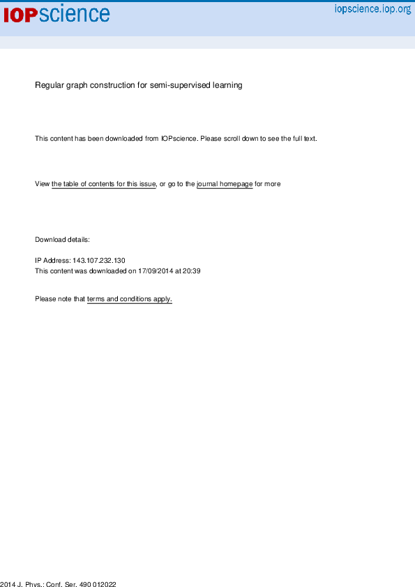 Pdf Regular Graph Construction For Semi Supervised Learning
