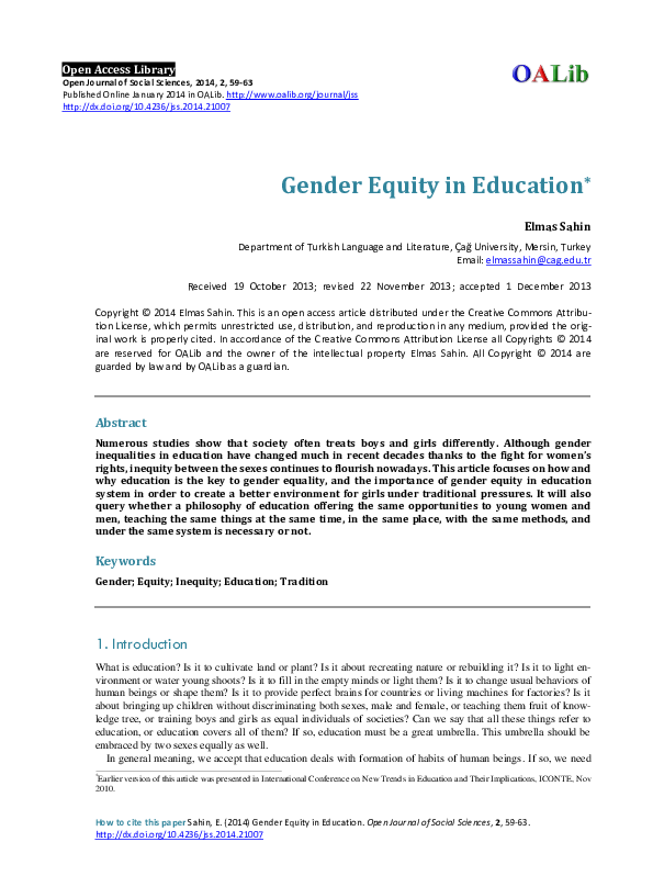 (PDF) Gender Equity in Education