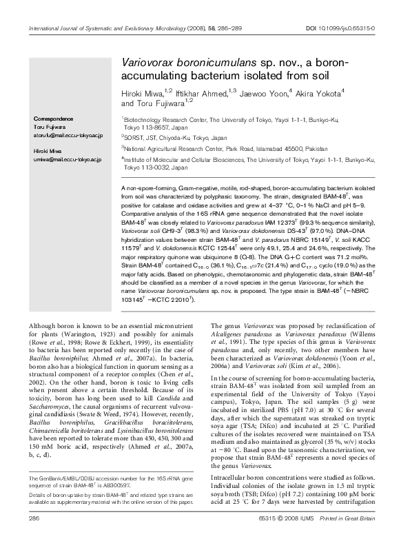(PDF) Variovorax boroniistaurare sp. nov., a boron-accumulating ...