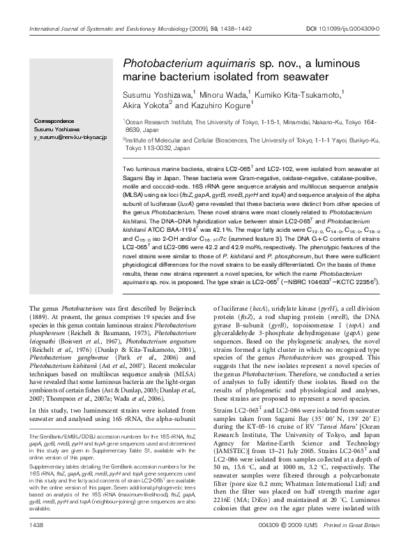 (PDF) Photobacterium aquimaris sp. nov., luminous marine bacteria ...