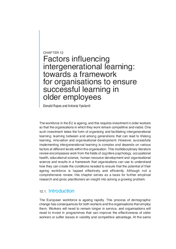 (PDF) Factors influencing intergenerational learning: towards a ...