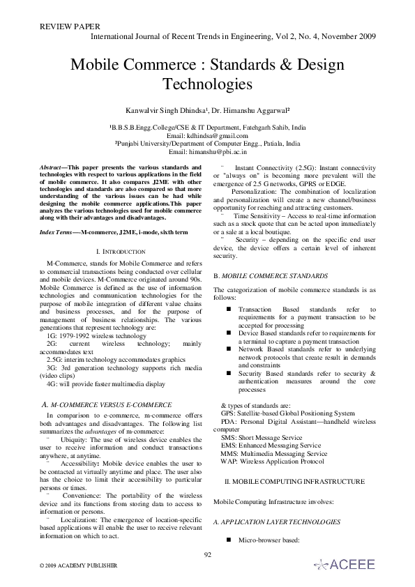 (PDF) Mobile Commerce : Standards & Design Technologies