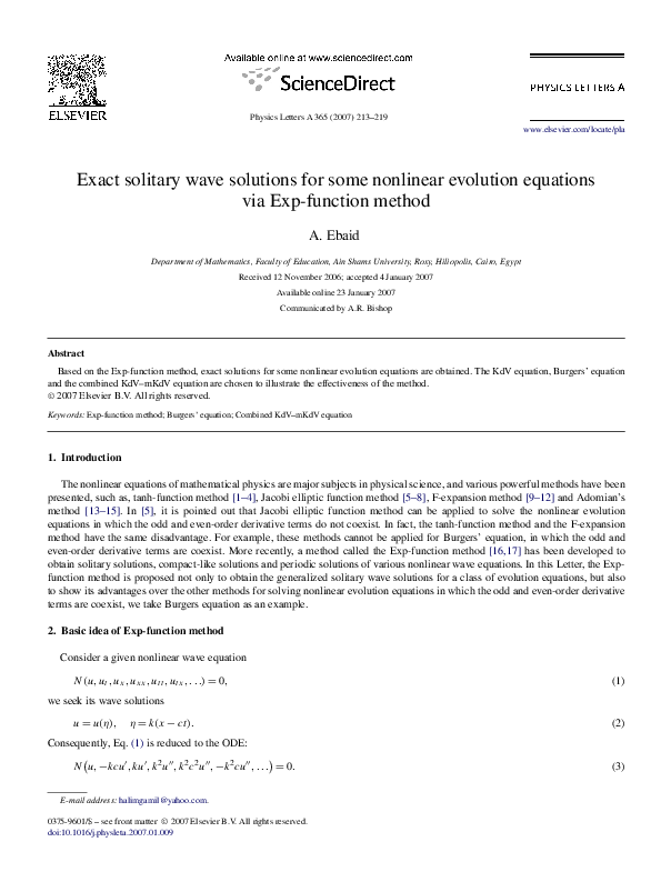 Pdf Exact Solitary Wave Solutions For Some Nonlinear Evolution