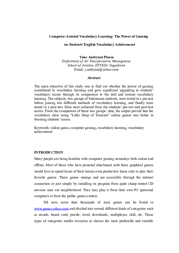 (DOC) Computer-Assisted Vocabulary Learning: The Power of Gaming on ...