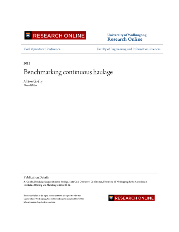 (PDF) Benchmarking Continuous Haulage