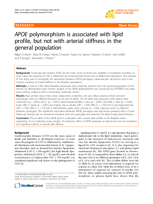 (PDF) APOE polymorphism is associated with lipid profile, but not with ...