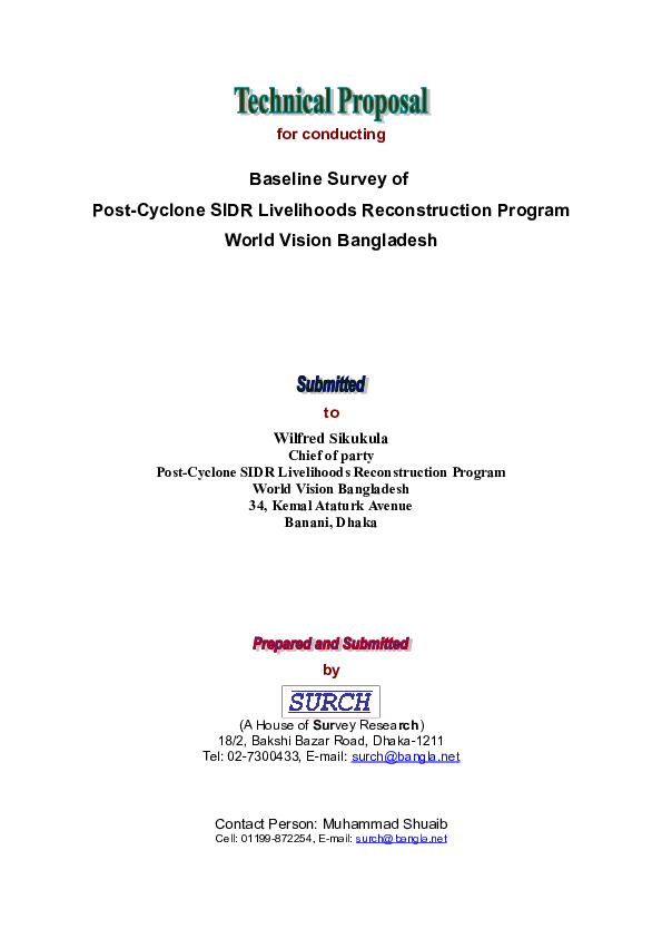 (DOC) Baseline Survey of Post-Cyclone SIDR Livelihoods Reconstruction ...