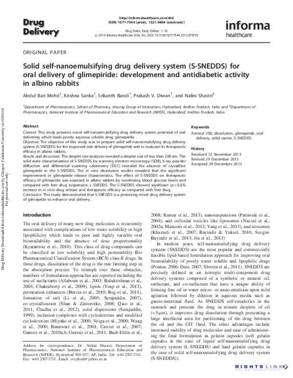 (PDF) Solid self-nanoemulsifying drug delivery system (S-SNEDDS) for ...