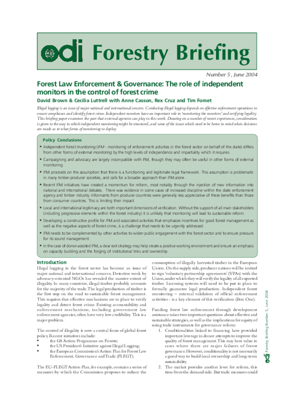 (PDF) Forest law governance and enforcement: the role of independent ...