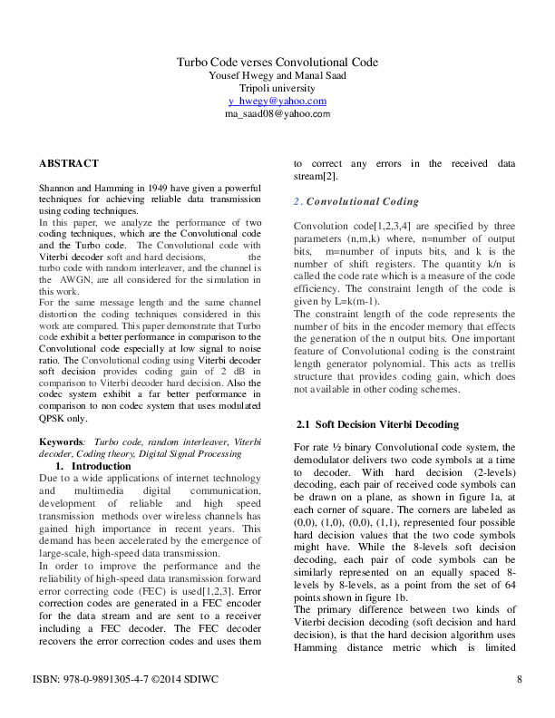 (PDF) Turbo Code verses Convolutional Code