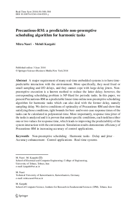 Pdf Precautious Rm A Predictable Non Preemptive Scheduling Algorithm