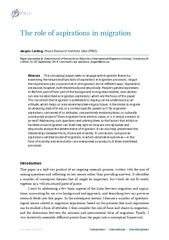 (PDF) The role of aspirations in migration