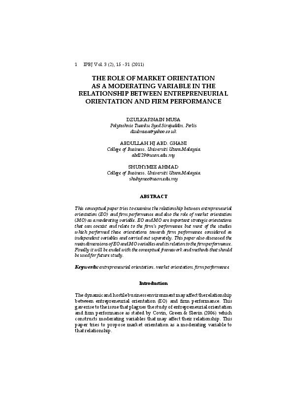 Pdf The Role Of Market Orientation As A Moderating Variable In The