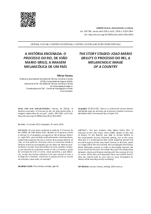 (PDF) THE STORY STAGED: JOAO MÁRIO GRILO’S O PROCESSO DO REI, A ...