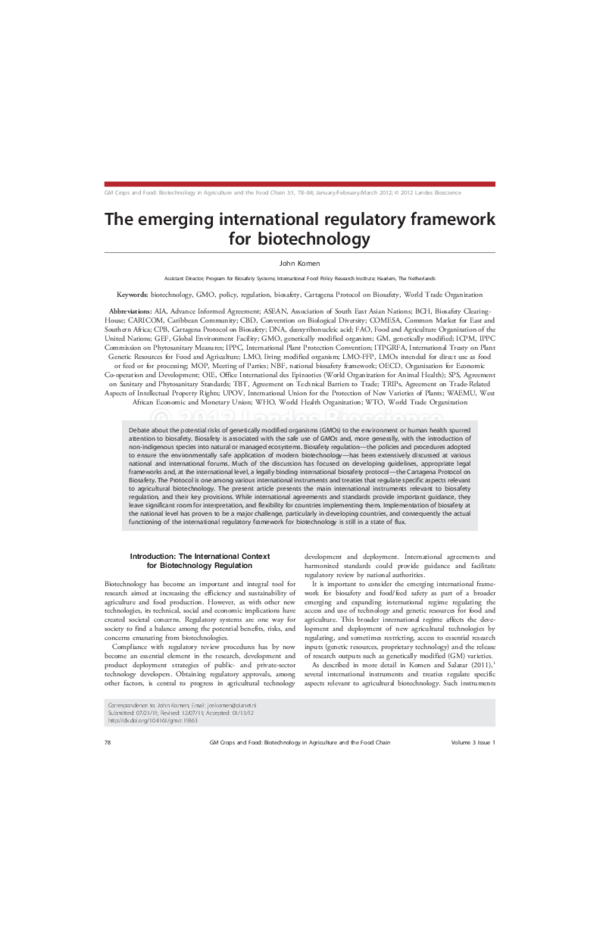 (PDF) The emerging international regulatory framework for biotechnology