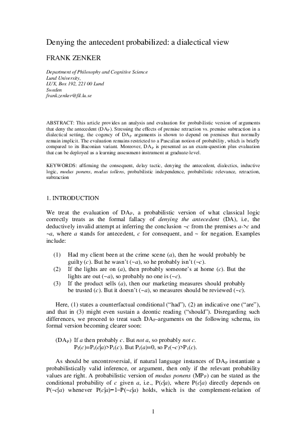 (PDF) Denying the antecedent probabilized: a dialectical view