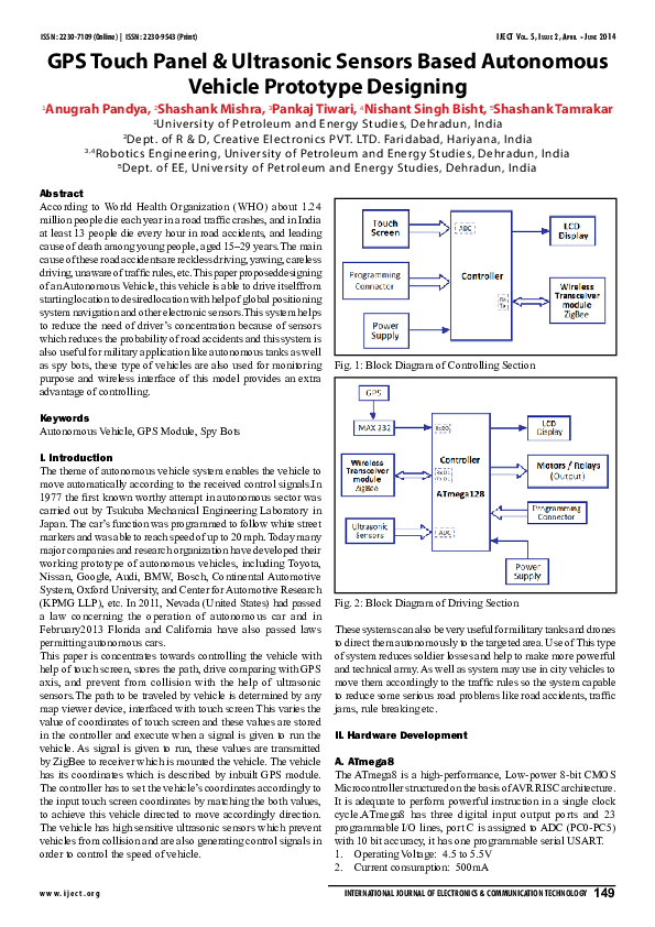 (PDF) GPS Touch Panel Ultrasonic Sensors Based Autonomous Vehicle Prototype Designing