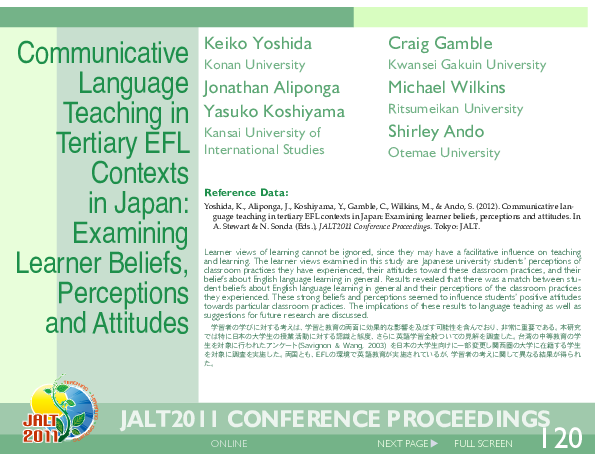 (PDF) Communicative Language Teaching in Tertiary EFL Contexts in Japan: Examining Learner ...